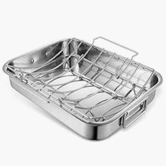 AMZCHEF | Kitchen | 6 Roasting Pan Stainless Steel Turkey Roaster Pan W ...